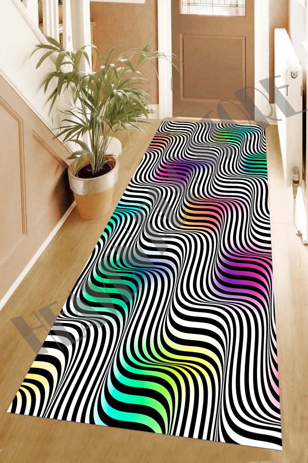 3D Optical Illusion Hallway Rug: Colorful Wave Pattern - Etsy