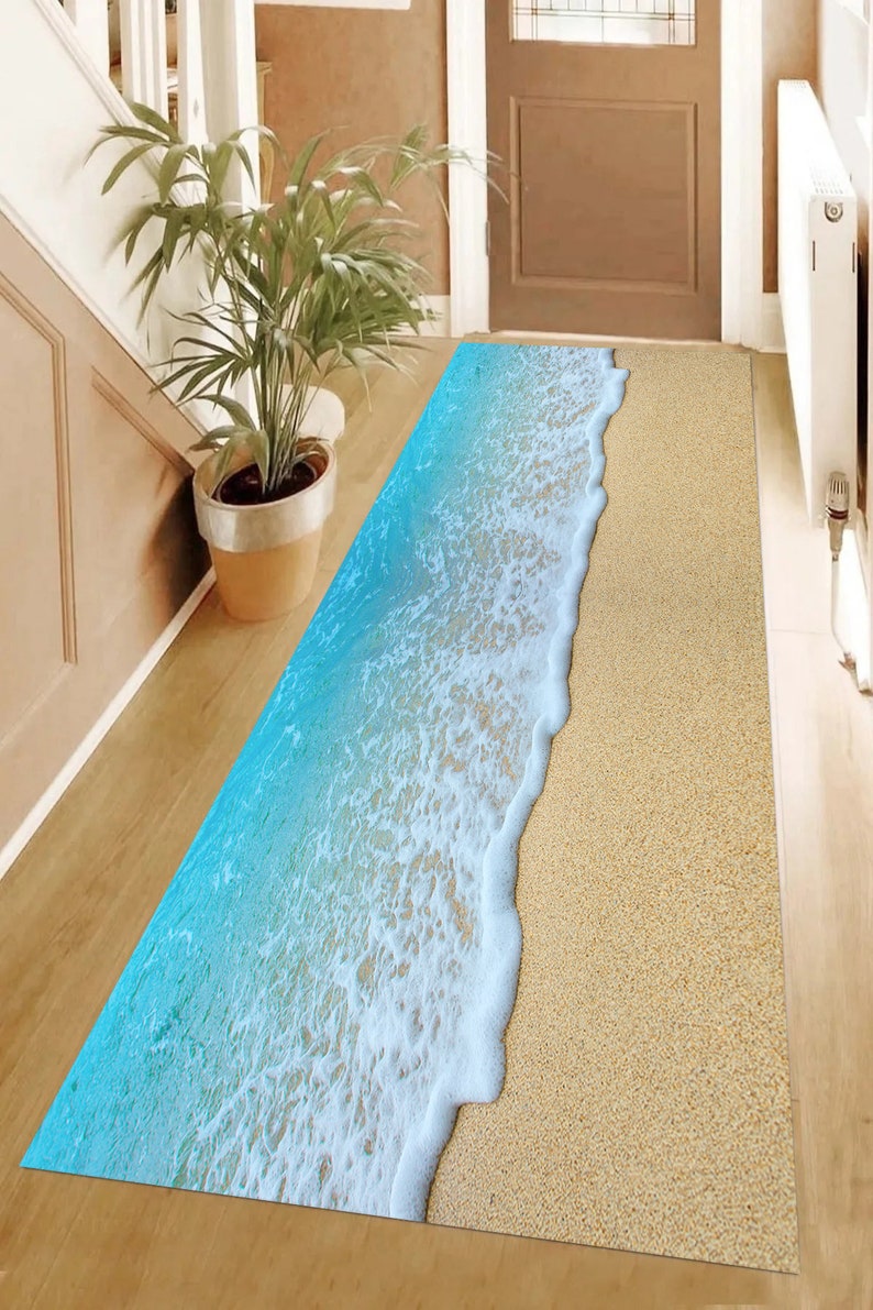 Beach Hallway Runner Rug: Coastal Sea Wave Design - Etsy