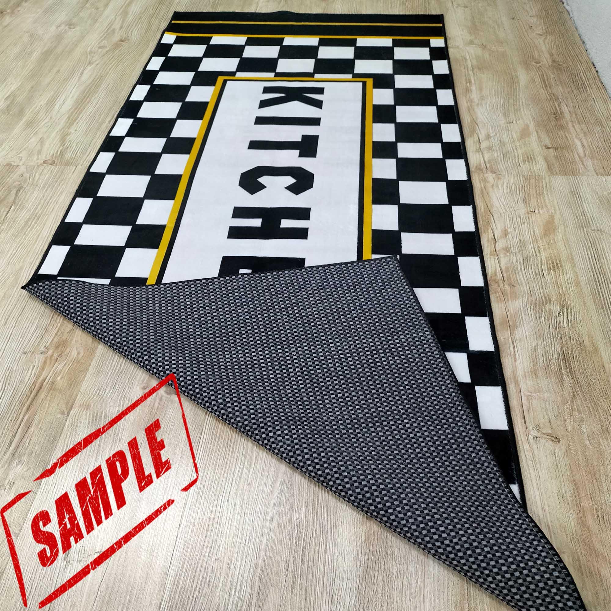 Checkered Kitchen Rug: Black, White & Gold Accent Rug - Etsy