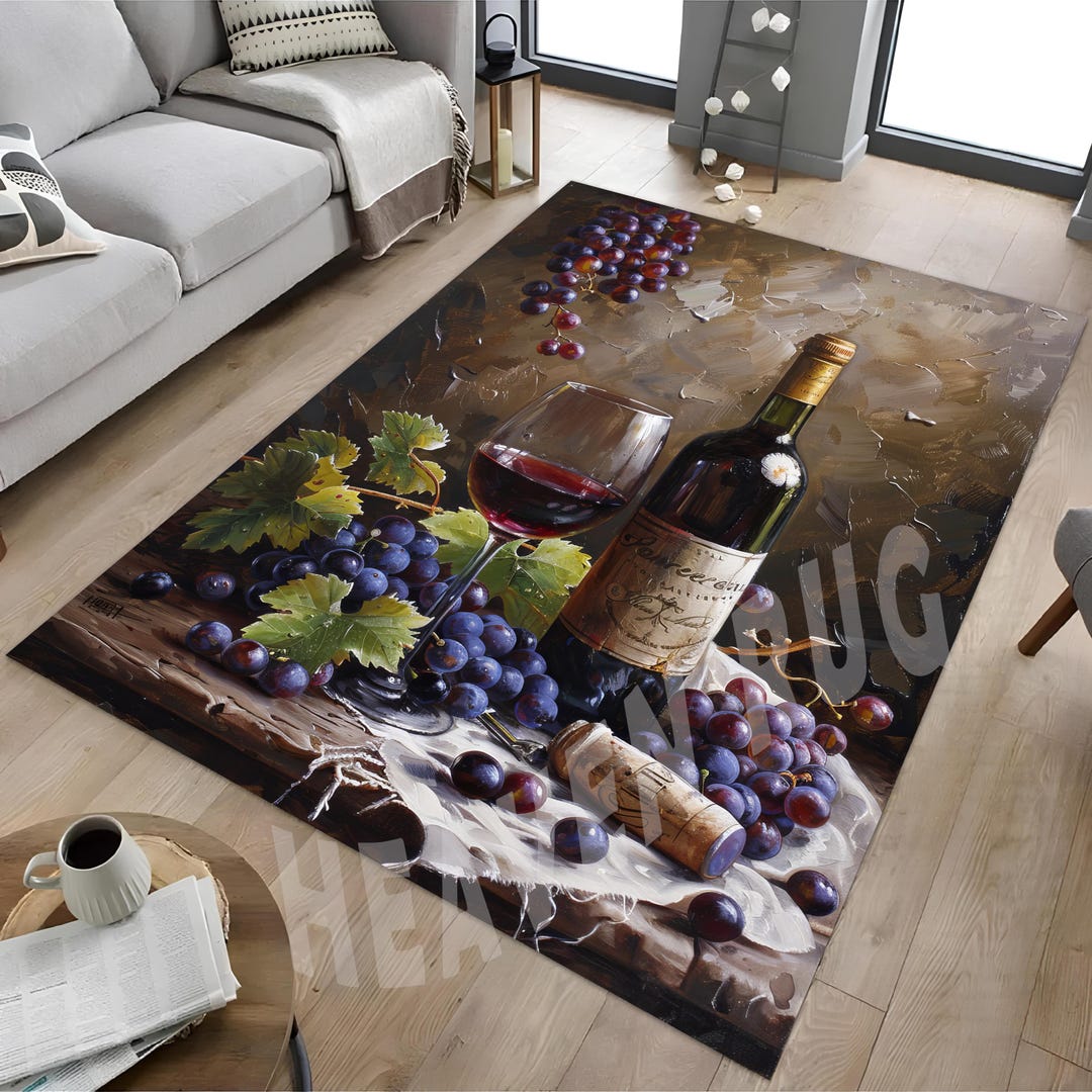 Red Wine Rug, Red Grape Rug, Glass Red Wine Rug, Wine Kitchen Rug, Wine ...