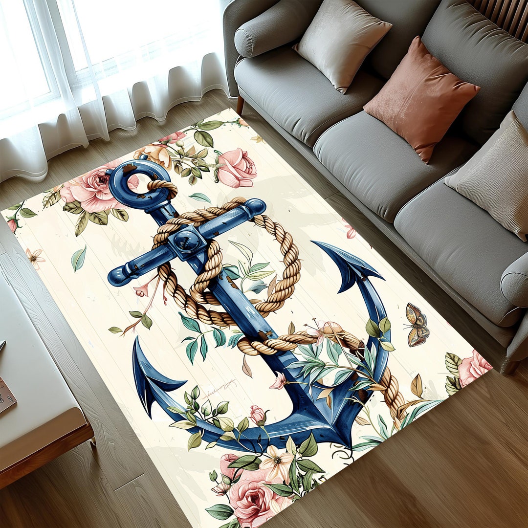 Floral Anchor Rug: Vintage Nautical Decor - Etsy