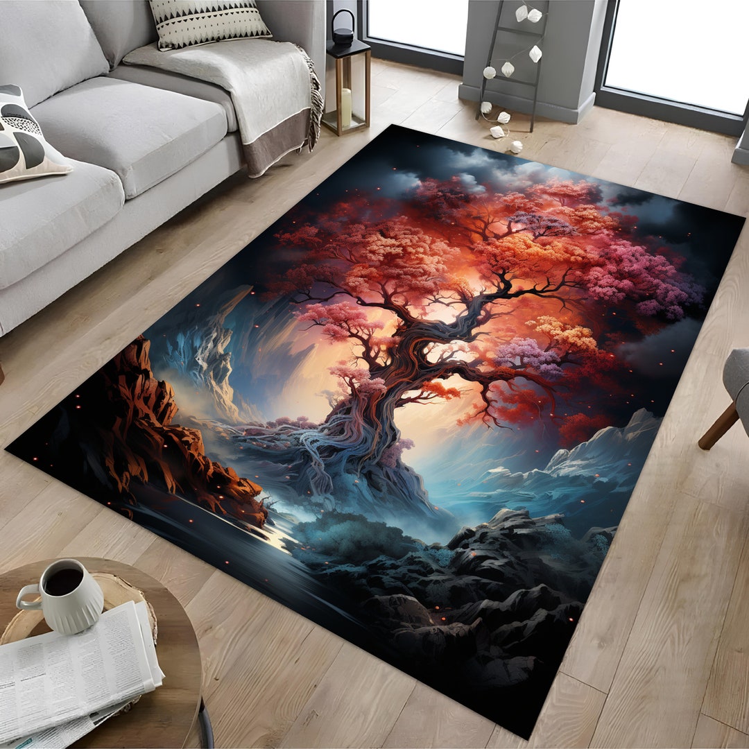 Tree of Life Area Rug: Colorful Forest Design, Living Room Decor - Etsy