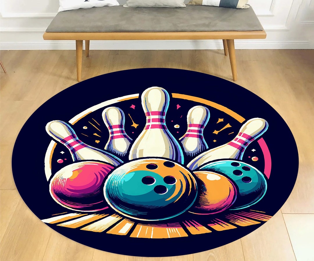 Bowling Round Rug, Bowling Design Rug, Bowling Balls Rug, Ready Play ...