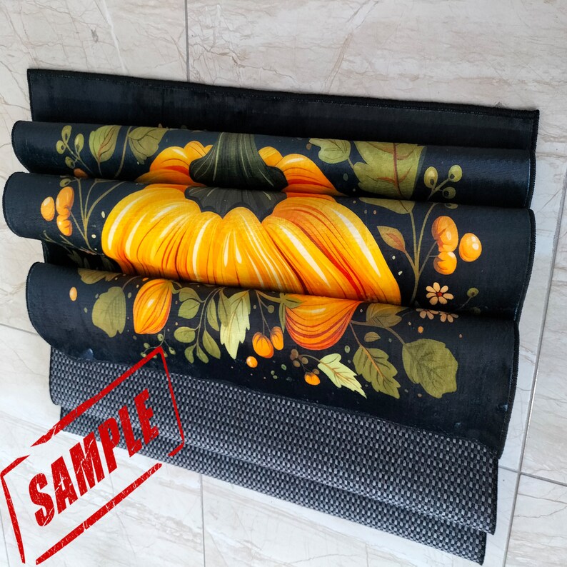 Pumpkin Hallway Runner Rug: Autumn Leaves, Modern Fall Decor - Etsy