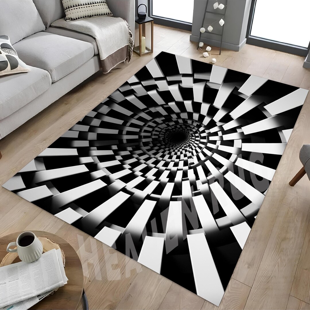 Optical Illusion Rug, Black and White Rug, 3D Optical Illusion Rug ...