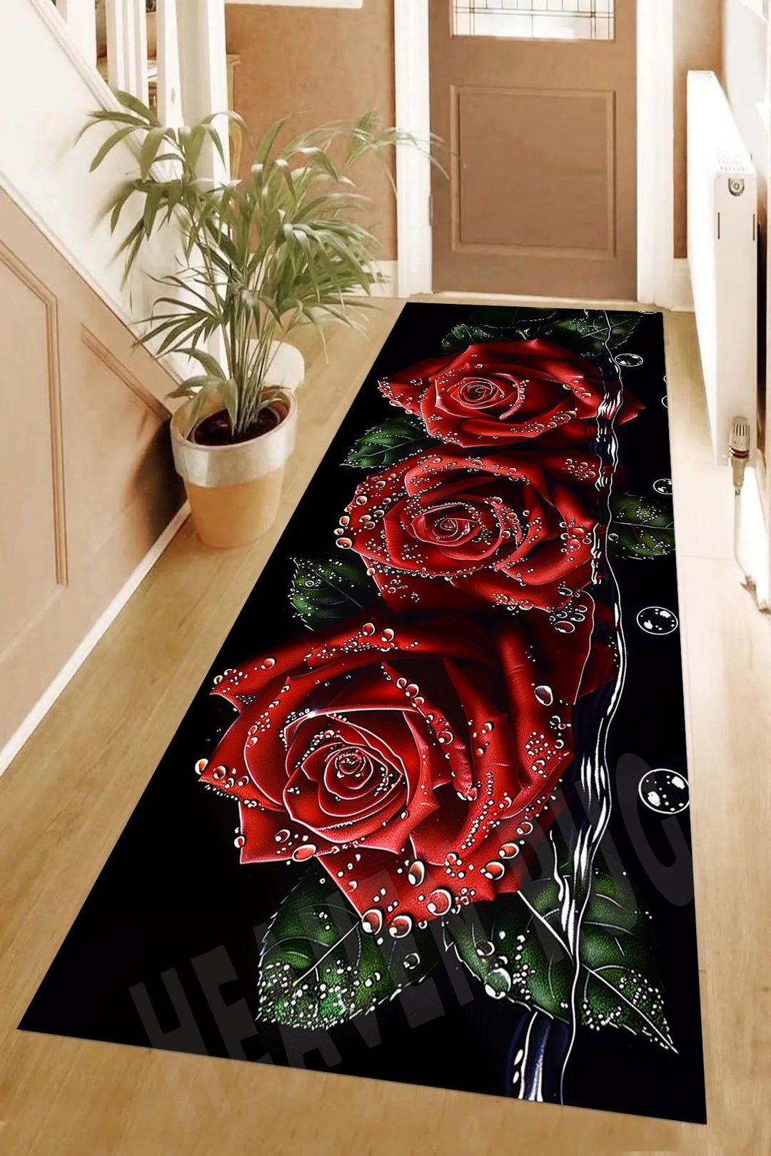 Red Roses Rug, Water Drops Decor Rug, Roses Decor Rug, Rose Area Rug ...