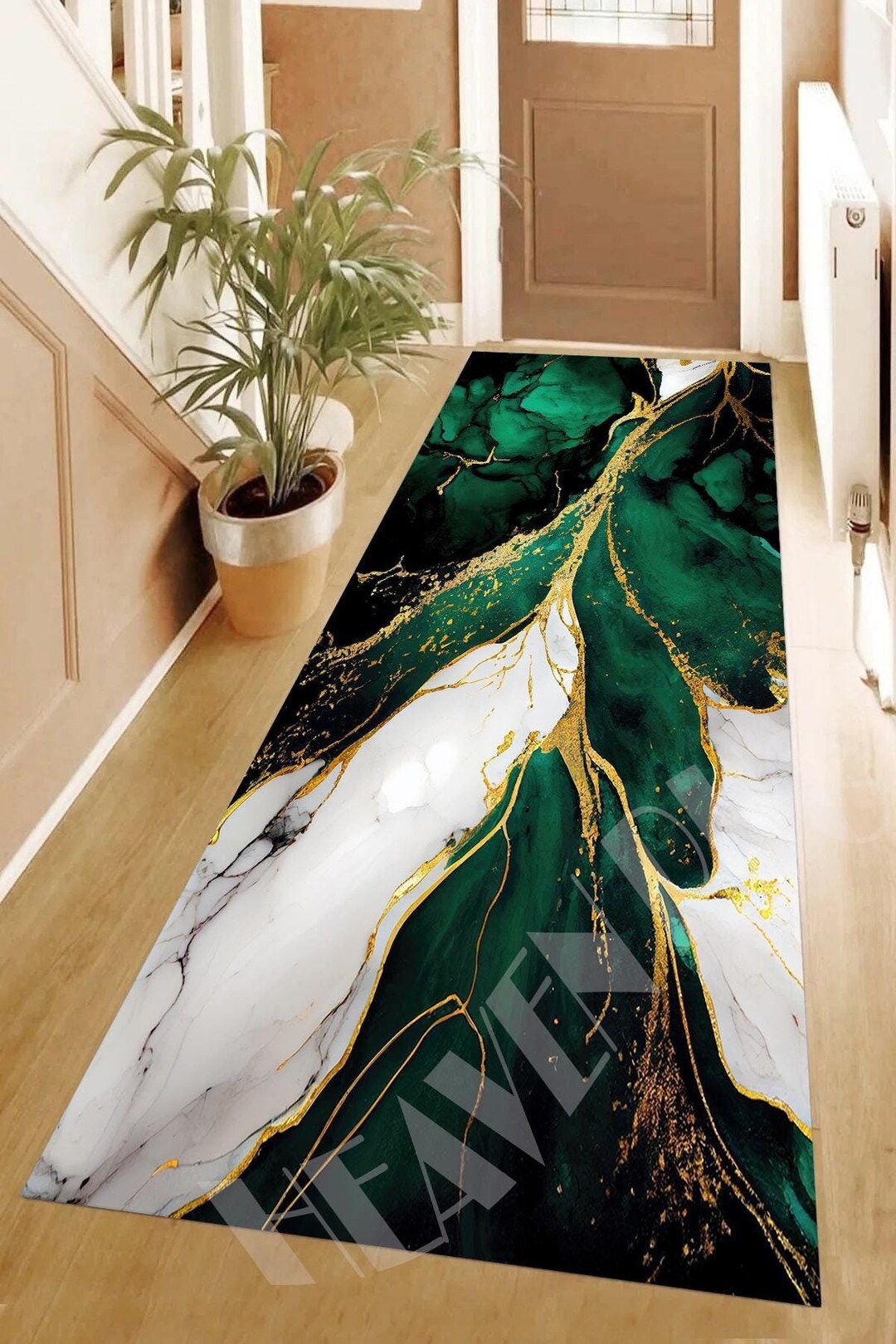 Emerald Marble Long Rug, Green Marble Hallway Rug, Marble Texture Rug ...