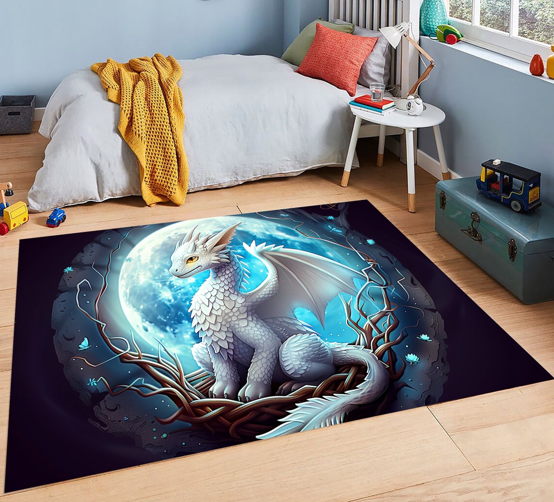 Baby Dragon Rug, White Dragon Rug, Dragon Rug, Kids Dragon Rug, Dragon ...