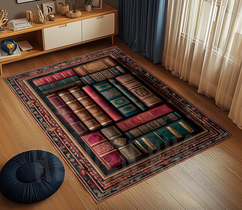 Antique Style Book Rug, Vintage Library Rug, Classic Literature Rug ...
