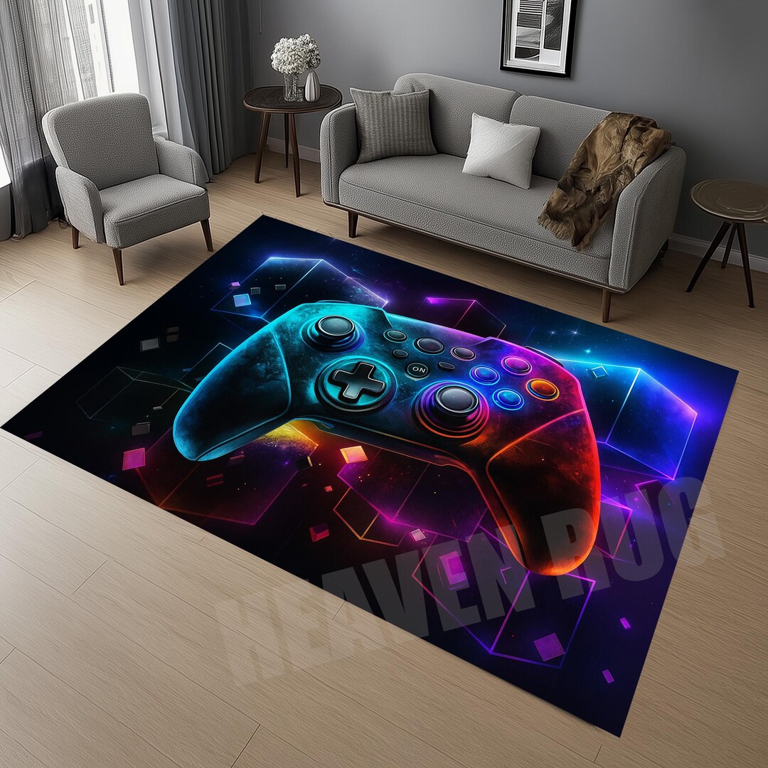 Neon Game Controller Rug, Colorful Gamer Room Decor - Etsy