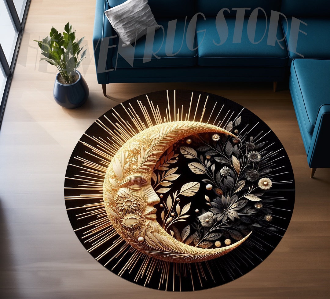 3d Crescent Moon Rug, Floral Moon Rug, Half Moon Rug, Moon Decor Rug ...