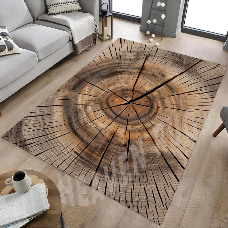 Tree Ring Area Rug: Textured Wood Design - Etsy