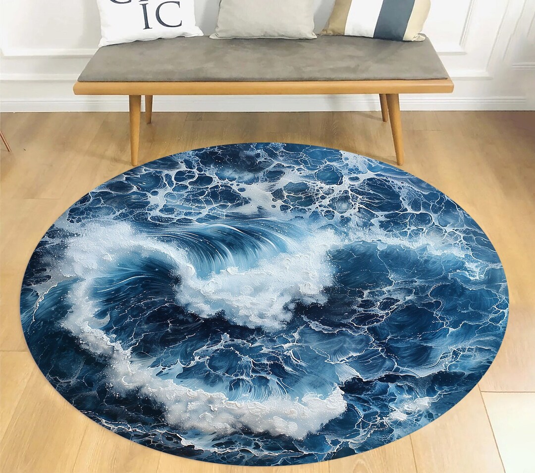 Waves Round Rug, Ocean Rug, Sea Rug, Blue Ocean Rug, Waves Surf Rug ...