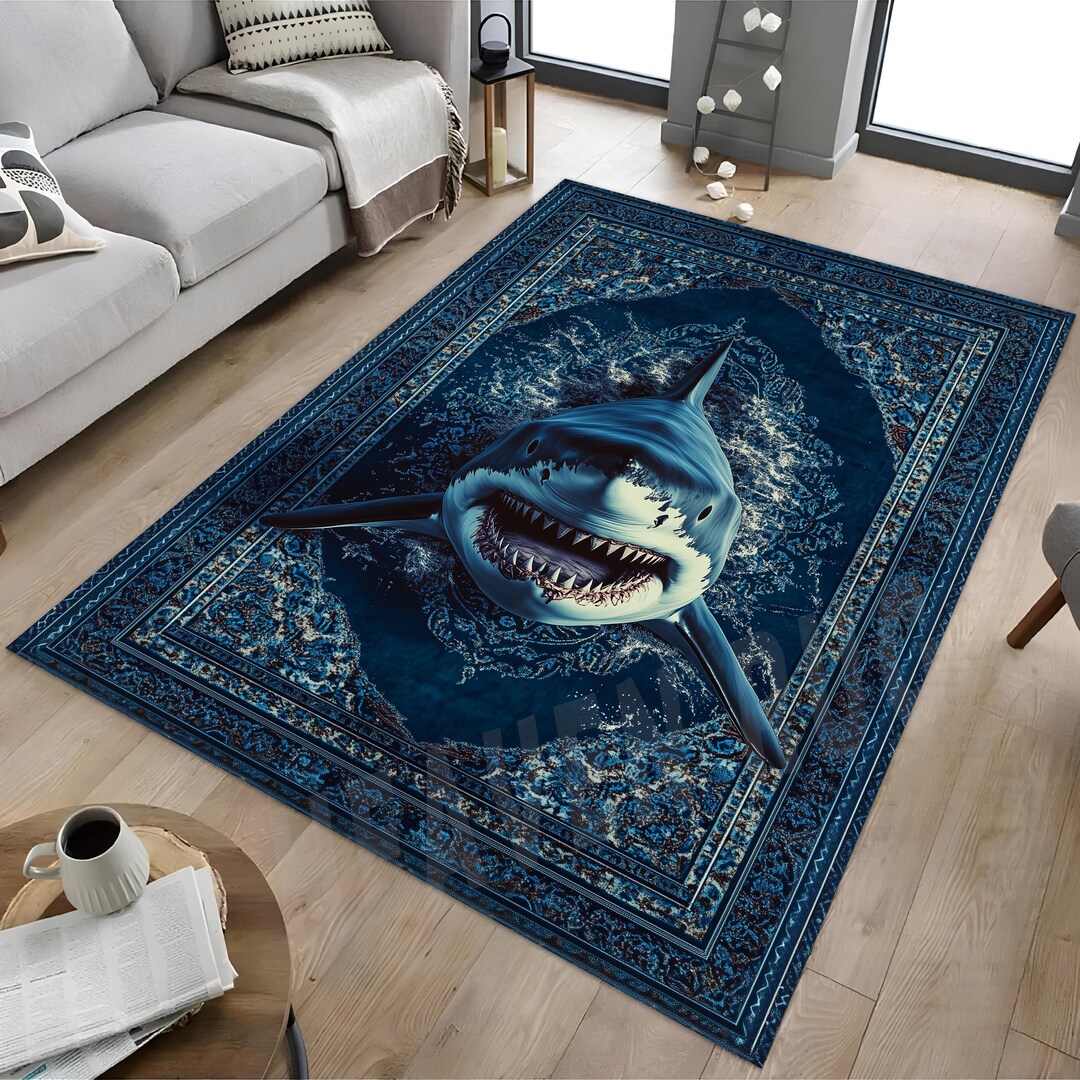 3D Shark Rug, Shark Power Rug, Ocean Predator Rug, Deep Sea Rug, Marine ...
