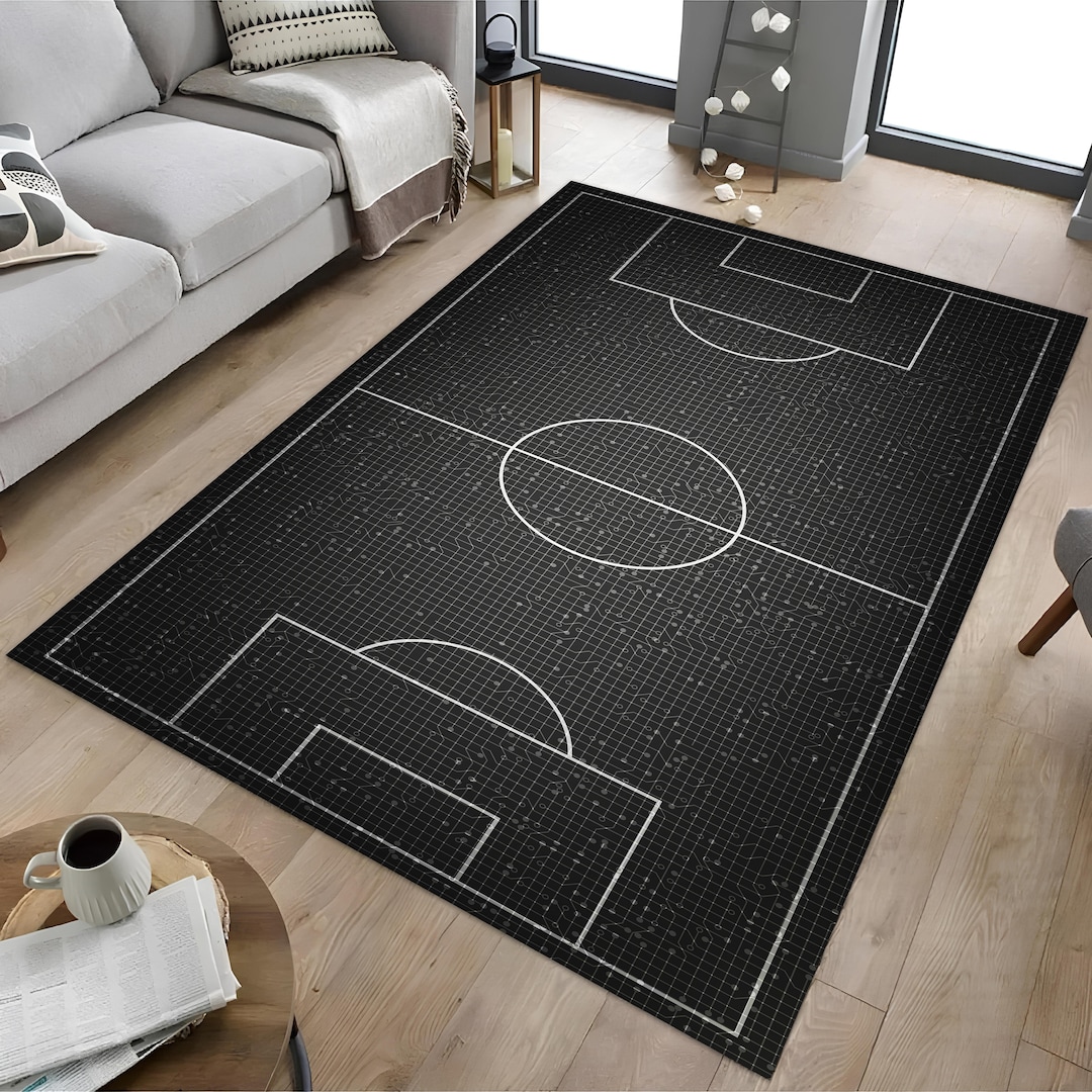 Black Soccer Field Rug: Washable Sports Area Rug - Etsy