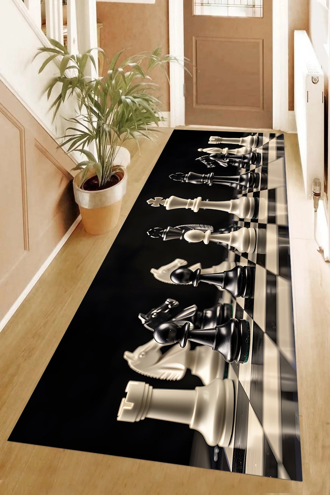 Chess Runner Rug, Black and White Chess Set Rug,chess Set Long Rug ...