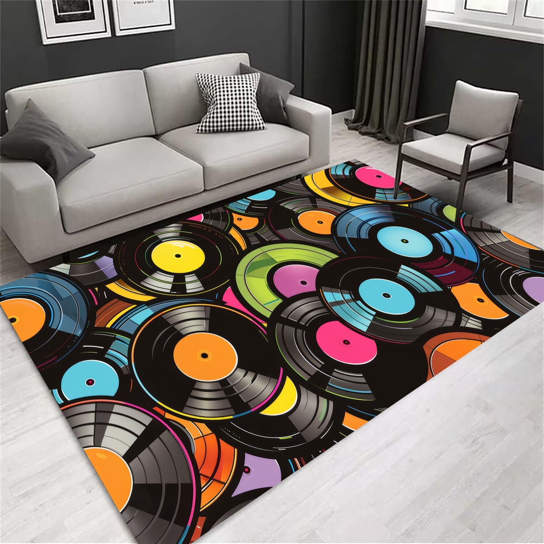 Record Rug, Colorful Vinyl Records Rug, Gift Record Rug, Record Pattern ...