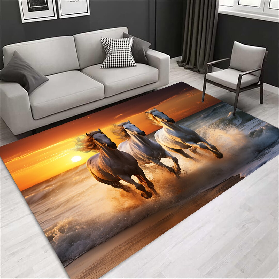 White Horses Rug, Horse Rug, Sunset Horse Rug, Wave Horse Rug, Horse ...