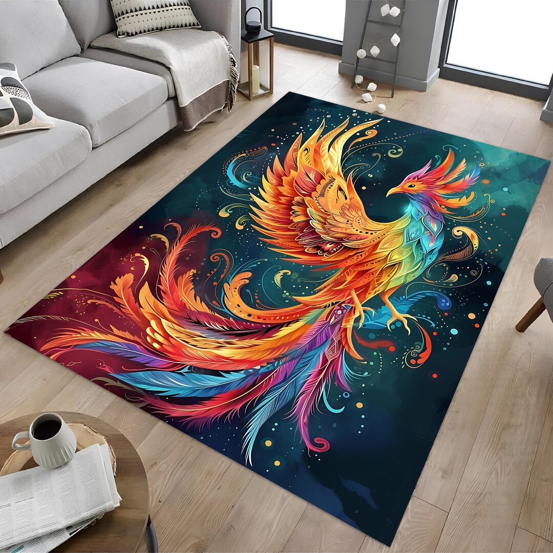 Phoenix Bird Rug, Colorful Phoenix Bird Rug, Phoenix Bird Area Rug ...