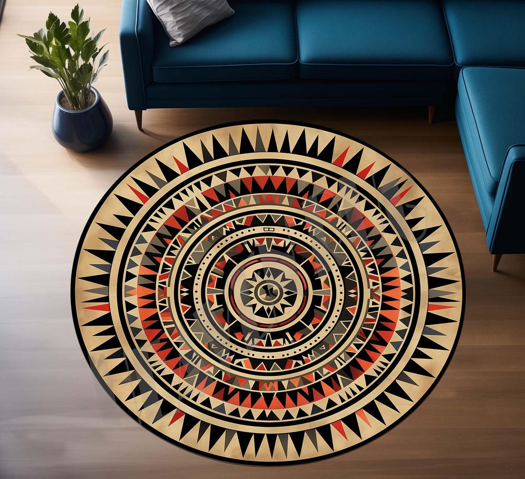 Aztec Rug, Traditional Aztec Rug, Aztec Round Rug, Aztec Decor Rug ...