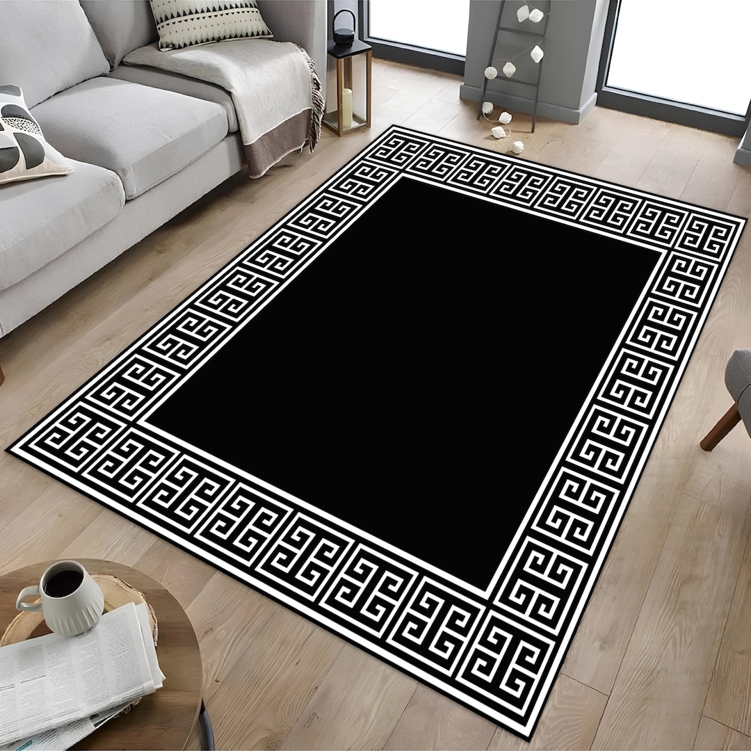 Black and White Greek Key Rug: Modern Decor - Etsy