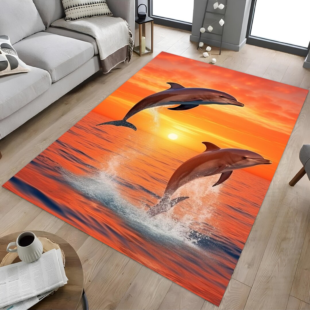 Dolphin Rug, Sunset Design Rug, Jumping Dolphins Rug, Dolphins Rug ...