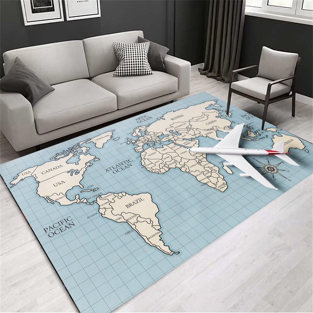 Map Airplane Looking Rug, World Map Concept Rug, World Political Map ...