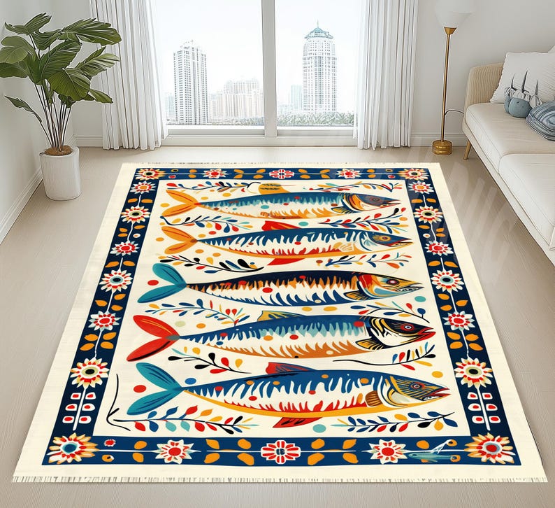 Colorful Fish Area Rug: 3D Print, Non-slip Cotton Base - Etsy
