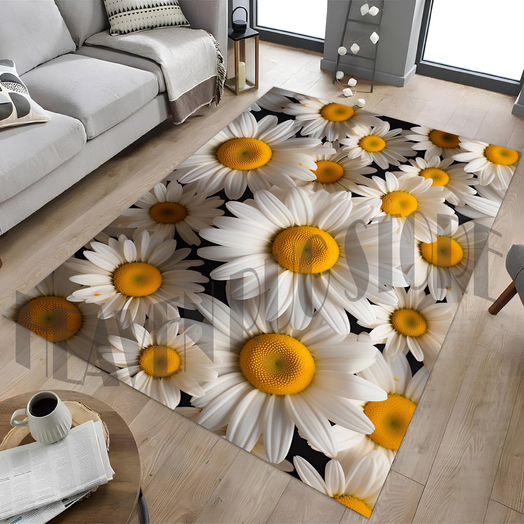 White Daisy Area Rug: Modern Floral Decor - Etsy