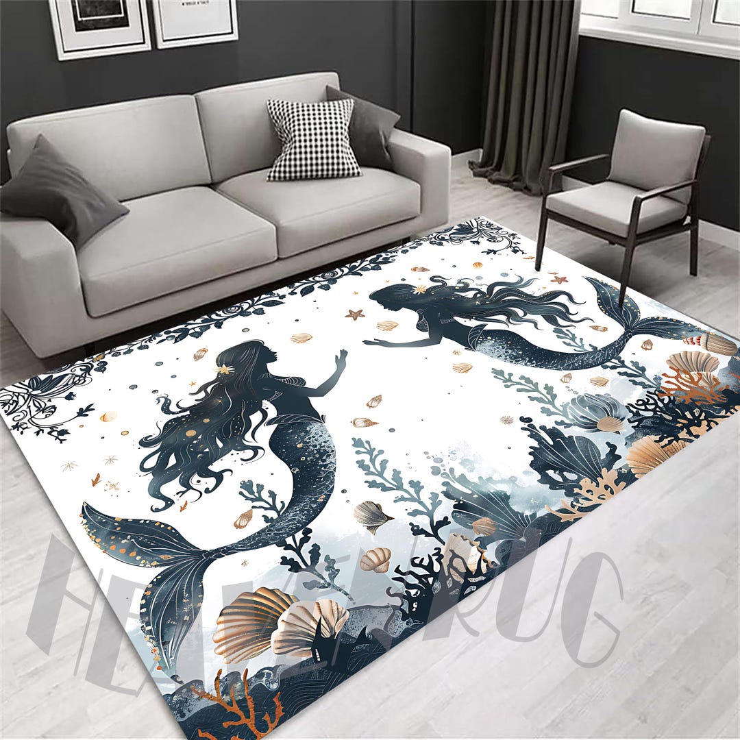 Mermaid Rug, Ocean Landscape Rug, Mermaids Art Rug, Victorian Decor Rug ...