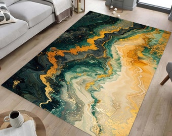 Marble, Marble Rug, Gold White Marble Rug, Colorful Marble Rug, Marble ...