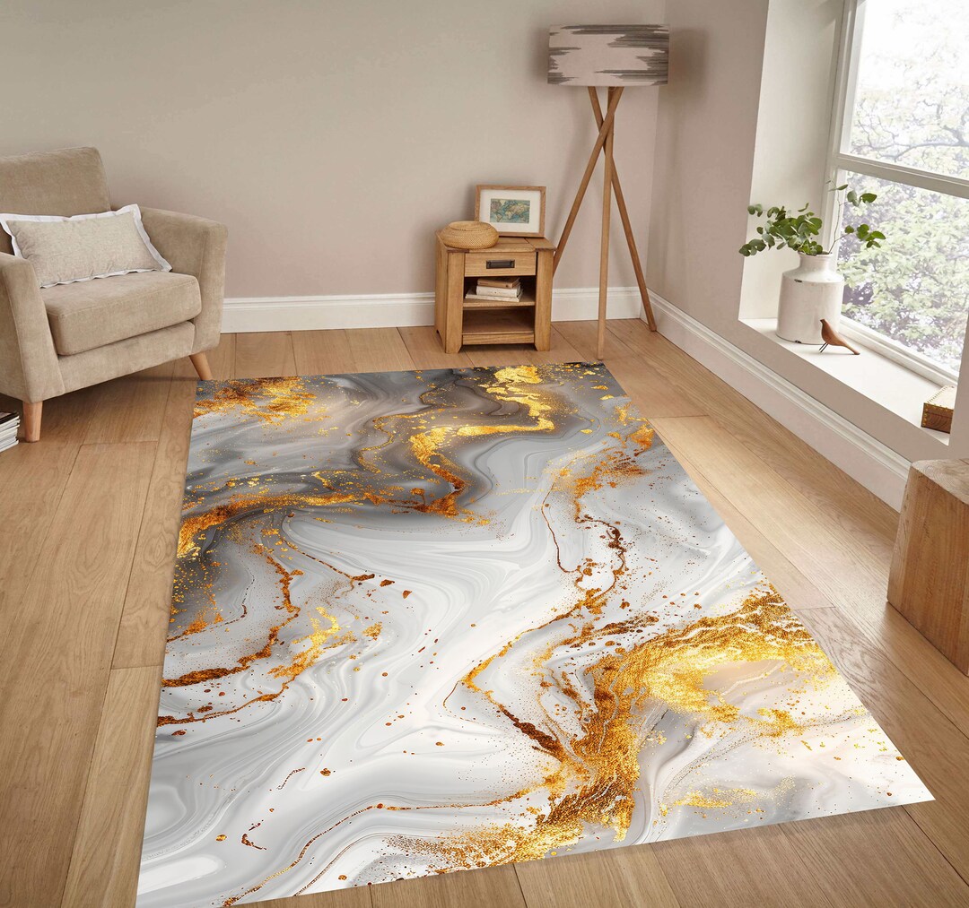 Marble, Marble Rug, Gold White Marble Rug, Colorful Marble Rug, Marble ...