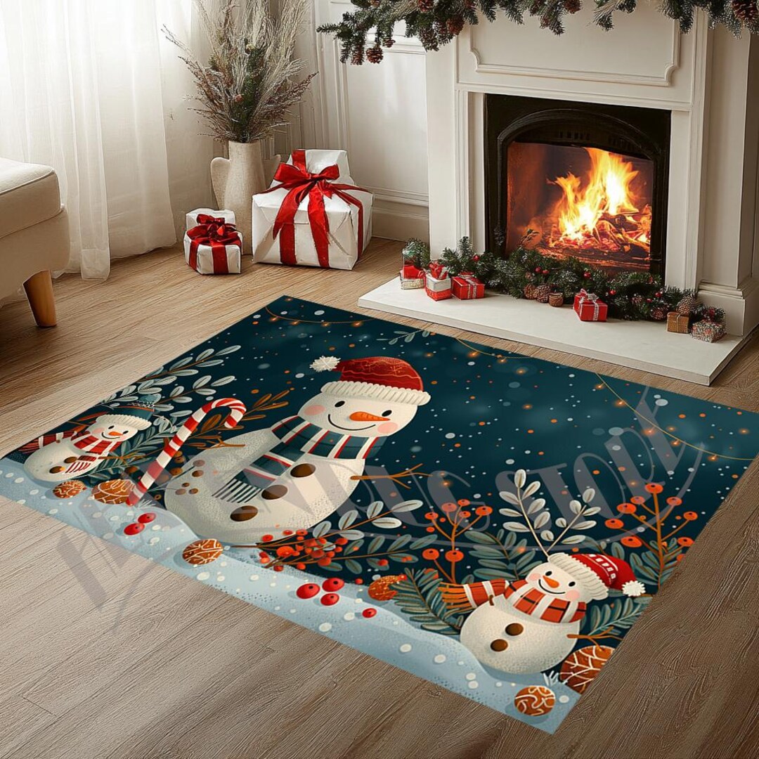 Snowman Rug, Christmas Tree Rug, Christmas Area Rug, Christmas ...