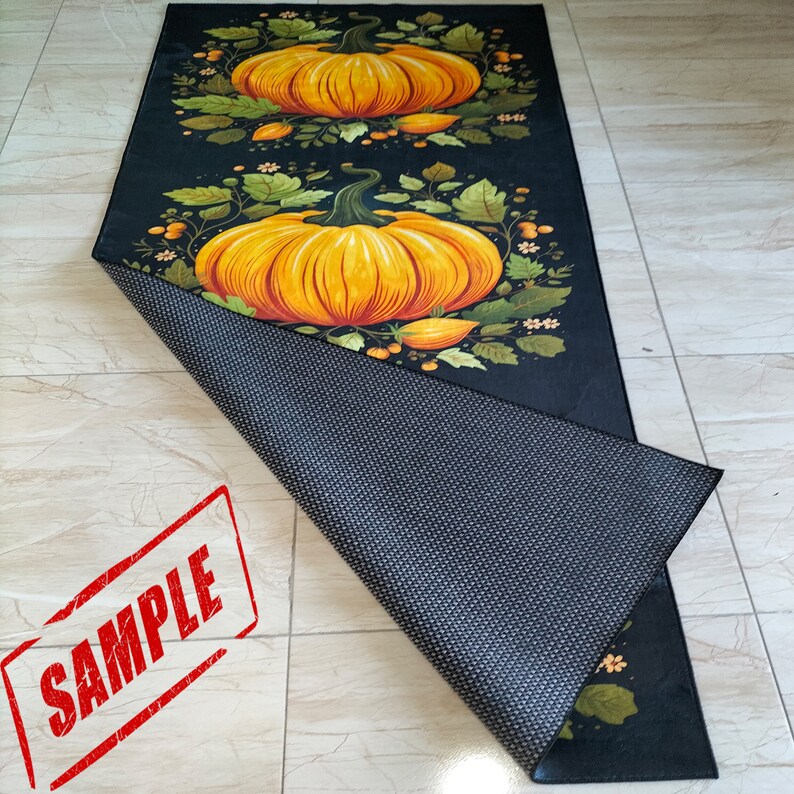 Pumpkin Hallway Runner Rug: Autumn Leaves, Modern Fall Decor - Etsy