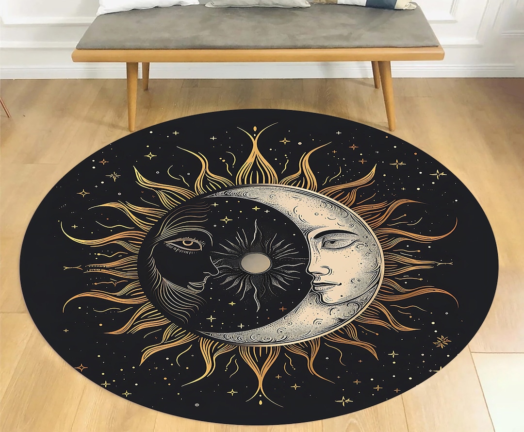 Sun and Moon Round Rug, Crescent Design Rug, Sun Design Rug, Moon Decor ...