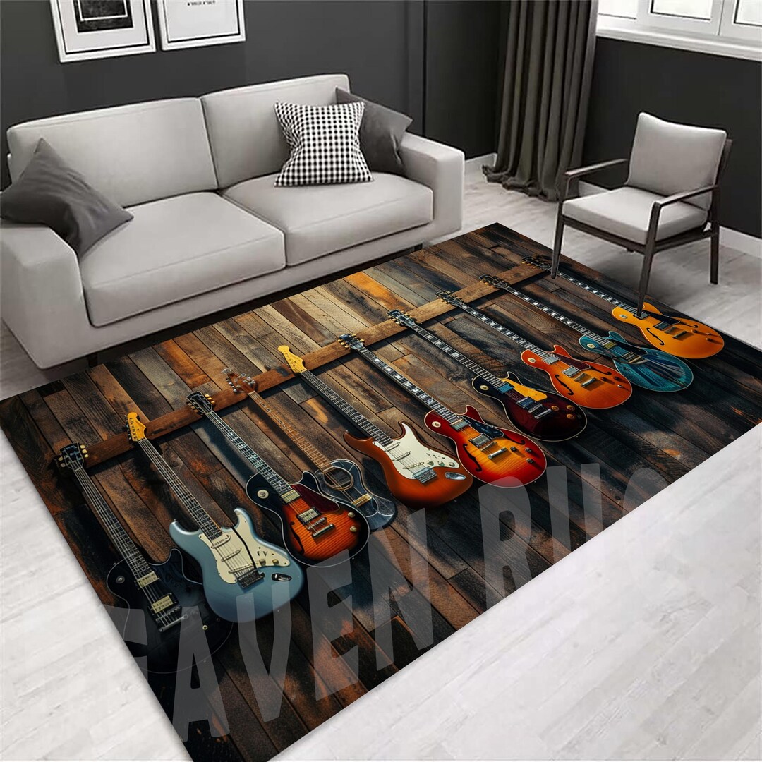 Rock Music Rug, Guitar Rug, Colorful Guitar Rug, Electric Guitar Rug ...