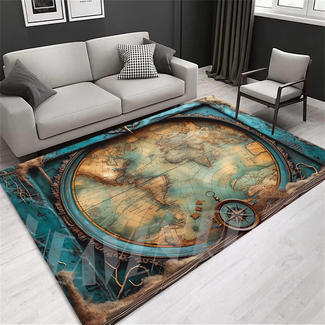 Compass Rug, Compass Map Rug, Antique Compass Rug, Vintage Compass Rug ...