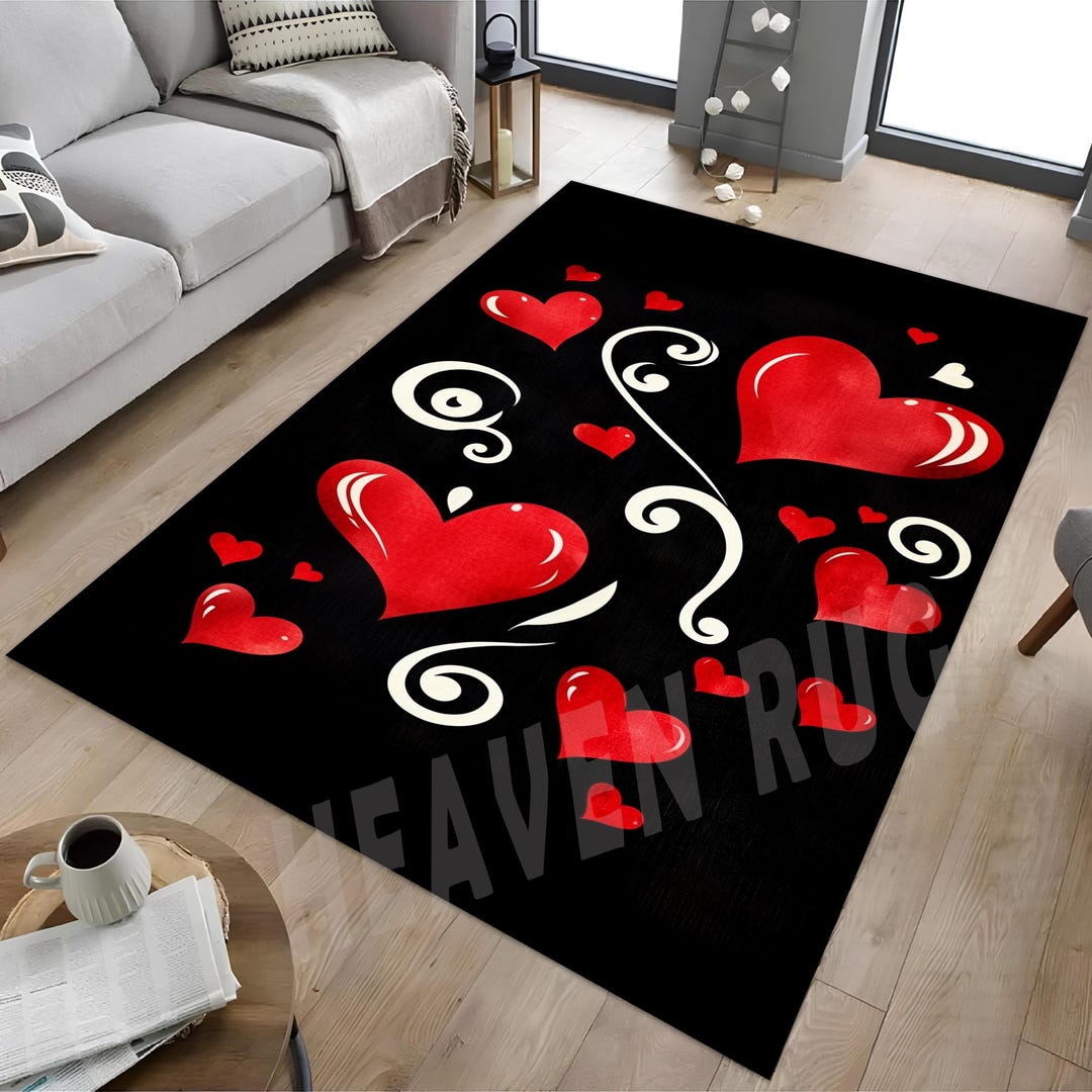 Heart Rug, Hearts Decor Rug, Hearts Modern Rug Valentines Day, Red ...