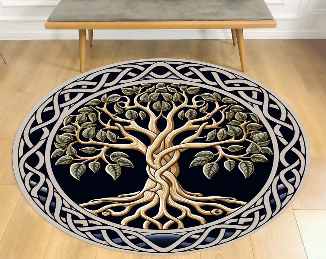 Tree of Life Round Rug, Green Tree Rug, Tree of Life Rug, Tree of Life ...