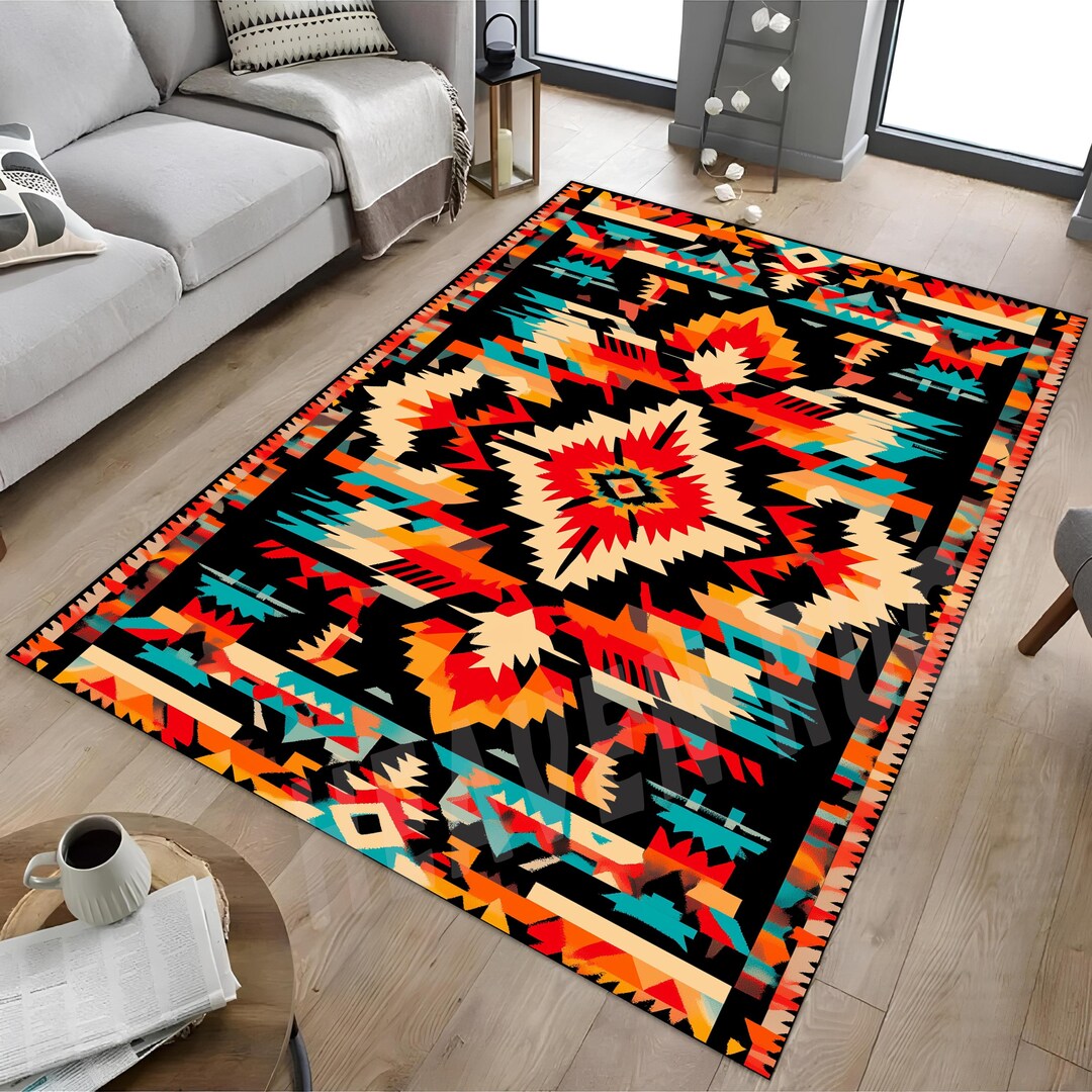 Aztec Rug, Traditional Aztec Rug, Aztec Decor Rug, Colorful Design Rug ...