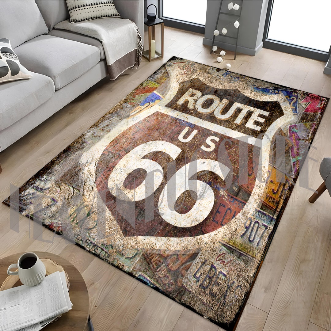 Retro Route 66 Rug: Vintage America's Main Street Design - Etsy