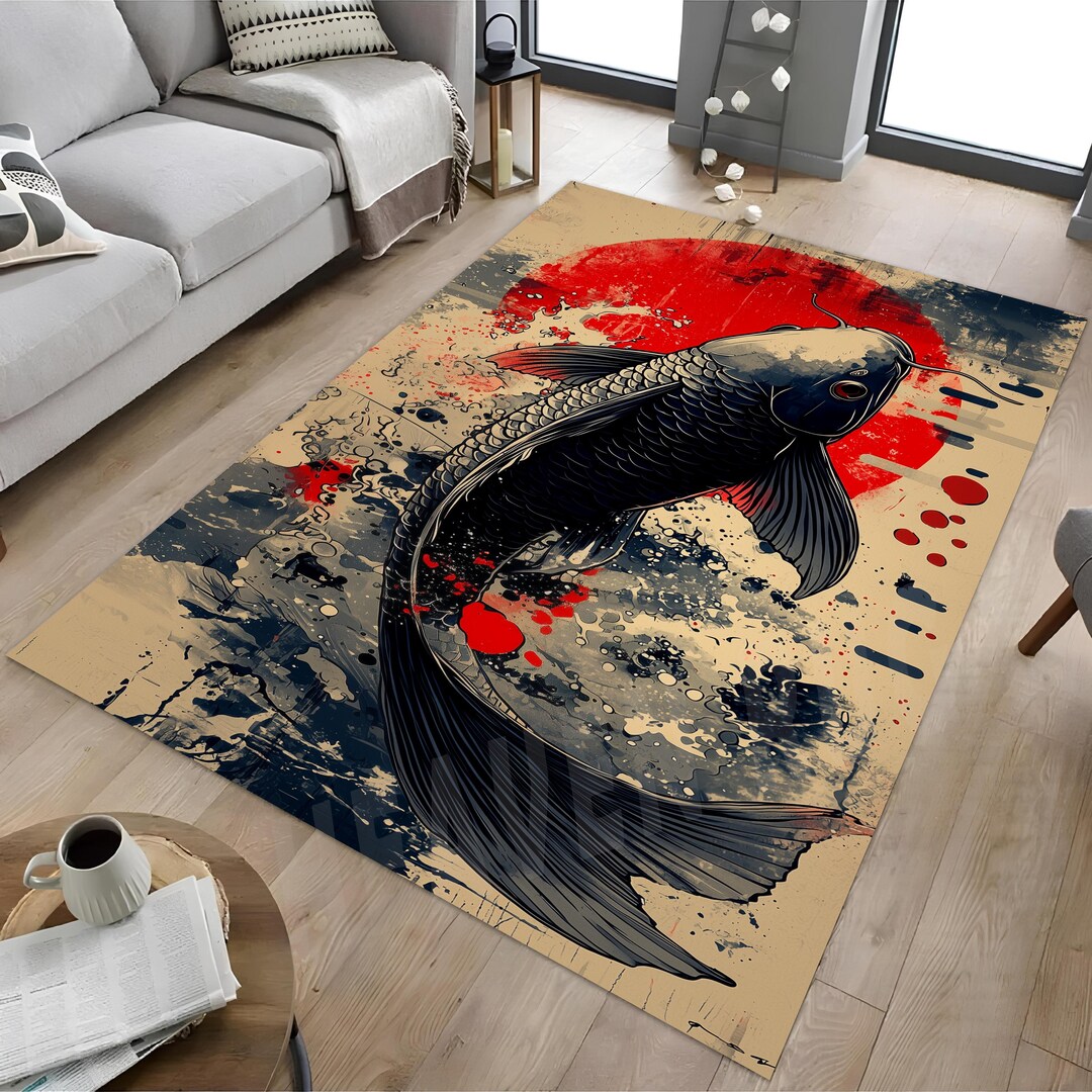 Koi Fish Rug, Japanese Style Fish Rug, Animal Decor Rug, Home Decor Rug ...
