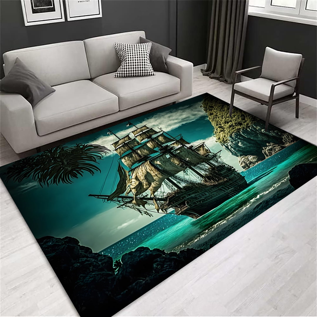 Pirate Rug, Pirate Ship Rug, Vintage Pirate Ship Rug, Nature Area Rug ...
