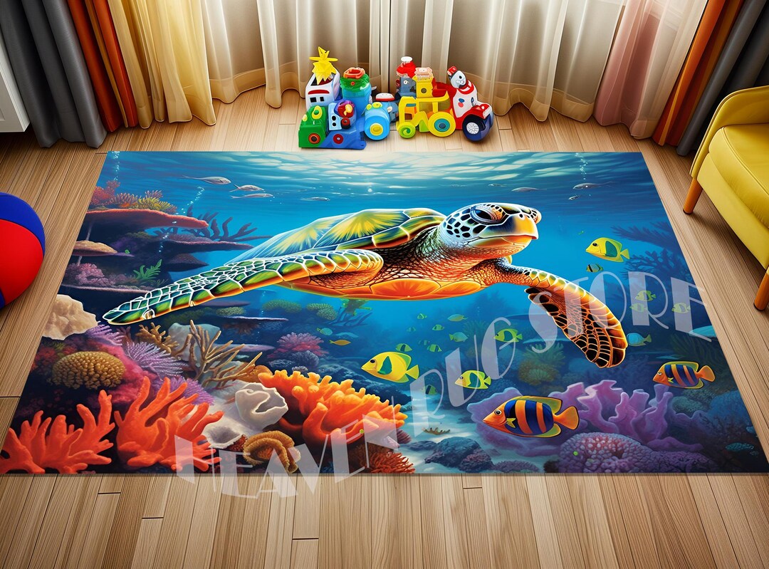 Turtle Area Rug: Ocean Modern Nautical Design - Etsy