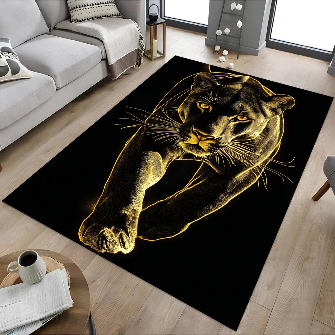 Black and Gold Panther Rug: Wildlife Animal Print Area Rug - Etsy