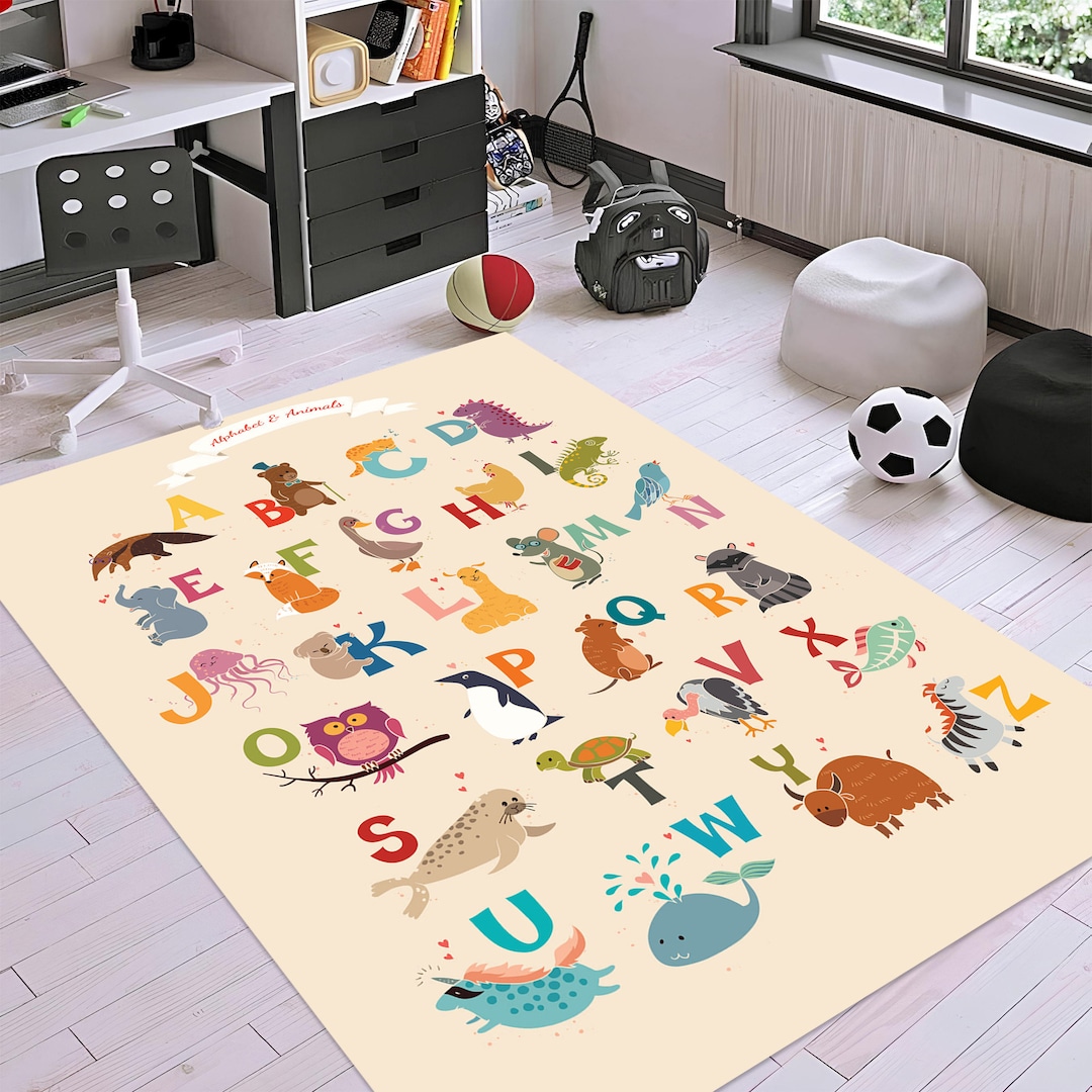 Alphabet and Animals Rug, ABC Educational Rug, Kids Room Rug, Letters ...