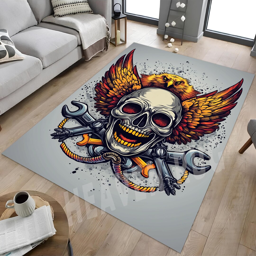 Modern Skull Rug, Skull Decor Rug, Skull Area Rug, Bird Rug, Wing ...