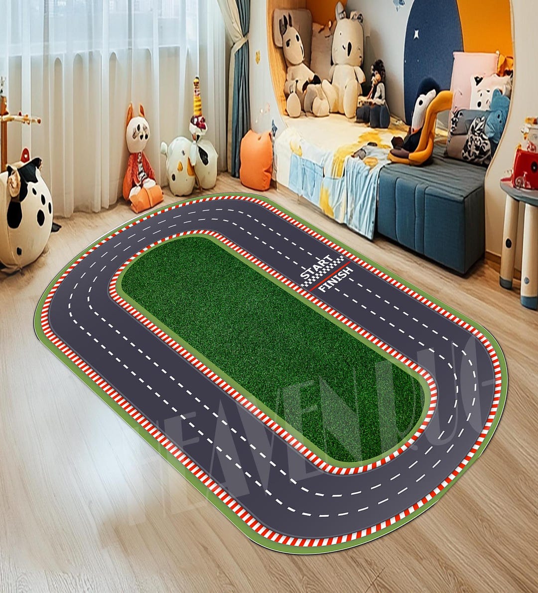 Race Track Kids Rug: Car Playmat, Road Design - Etsy