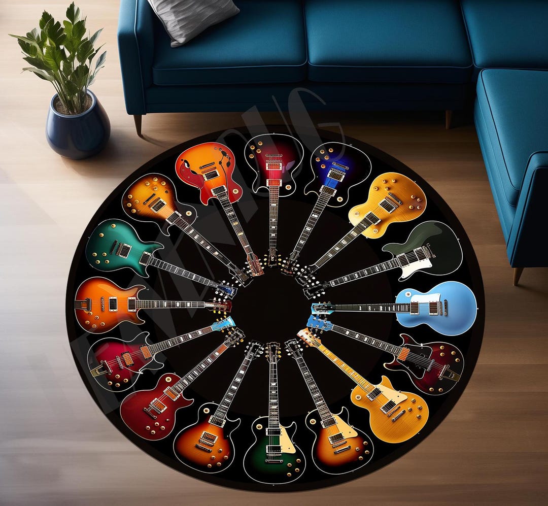 Colorful Guitars Round Rug: Music Room Decor (24 Inch) - Etsy