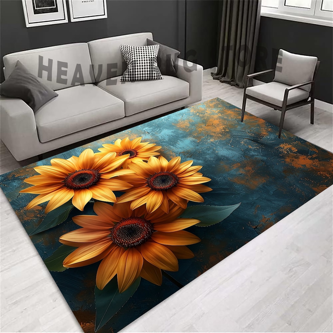 Sunflower Modern Art Area Rug: Floral Garden Design - Etsy